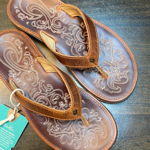 OluKai | Shoes | Olukai Paniolo Leather Flip Flops Color Is Natural ...